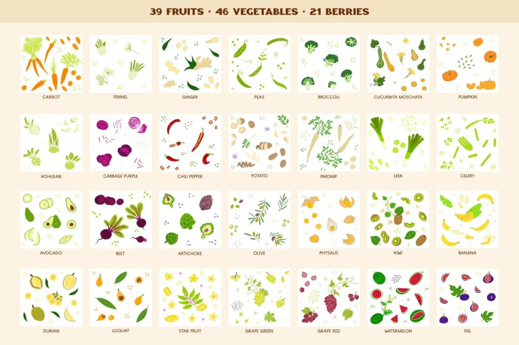 Collection fruits vegetables berries – MasterBundles