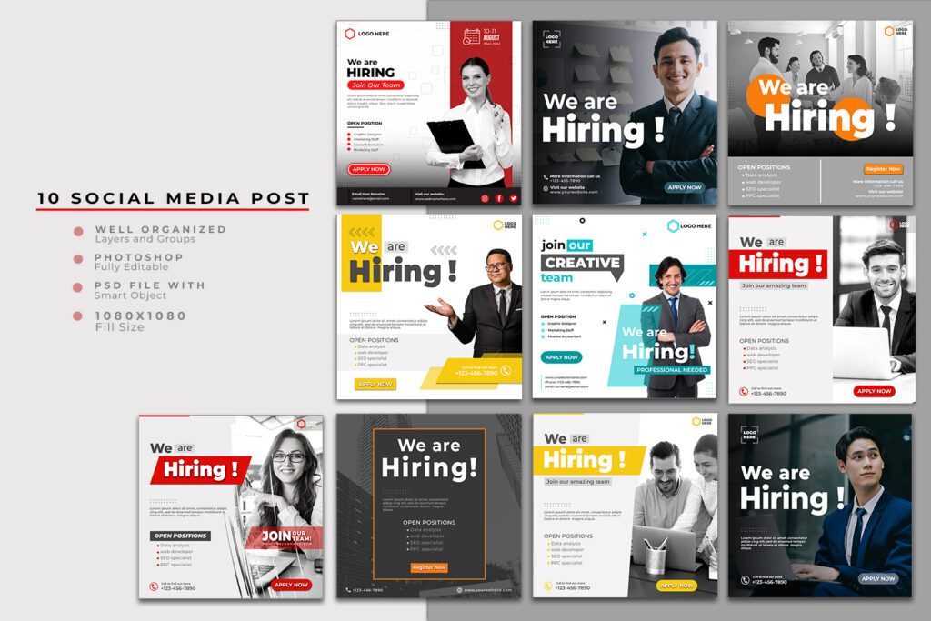 10 We Are Hiring Job Vacancy Social Media PSD Template - MasterBundles