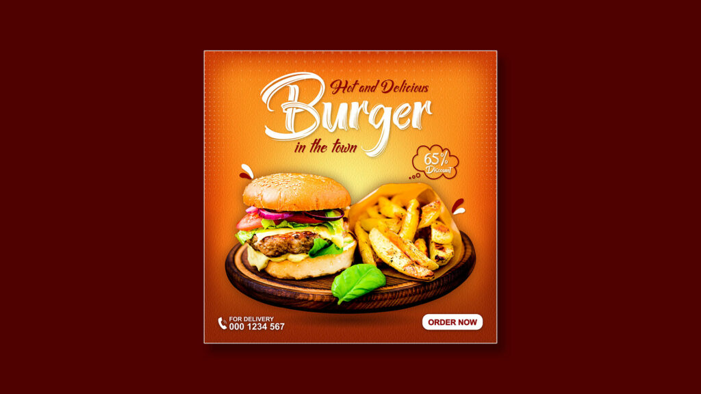 Food menu and delicious burger sale social media promotion template ...