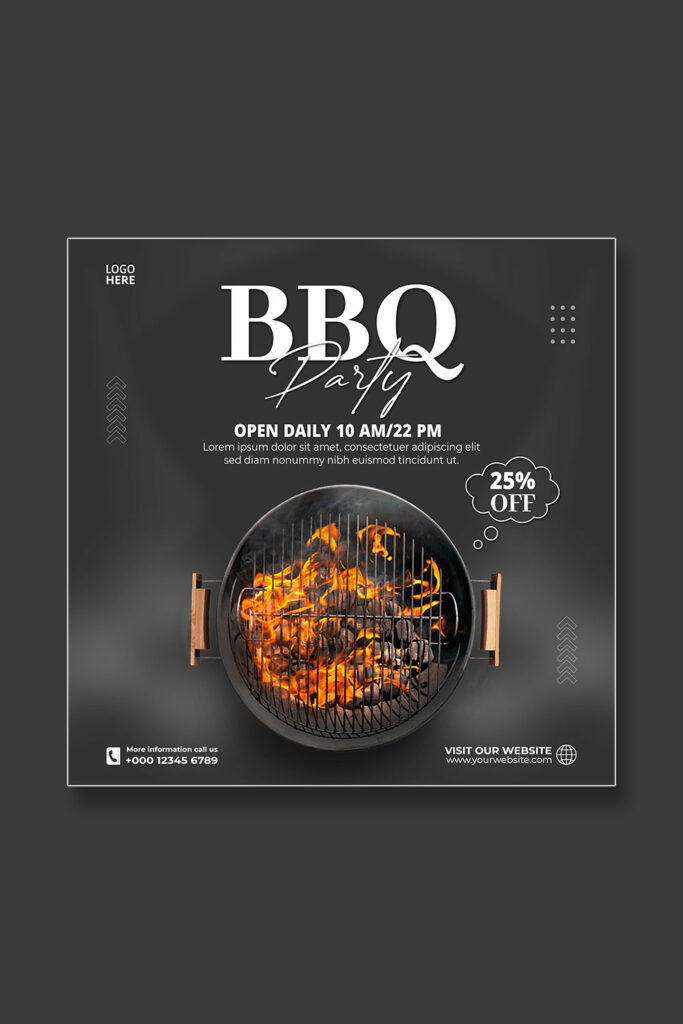 Barbeque social media poster template concept - MasterBundles