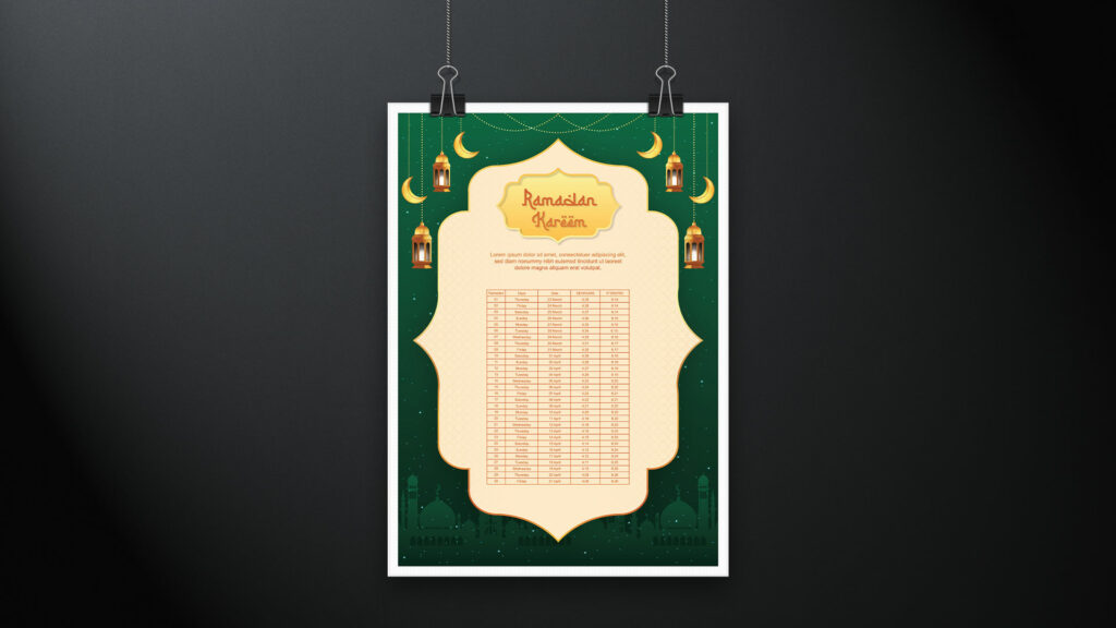 Ramadan Kareem Islamic calendar template and sehri ifter time schedule ...