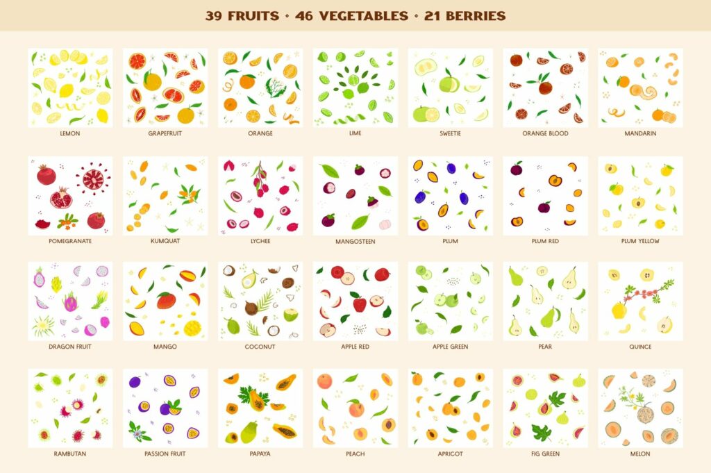 Collection fruits vegetables berries – MasterBundles