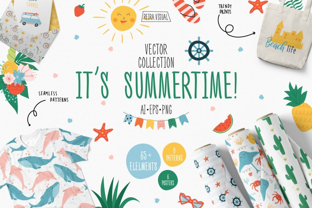 Summer vector clipart & pattern – MasterBundles