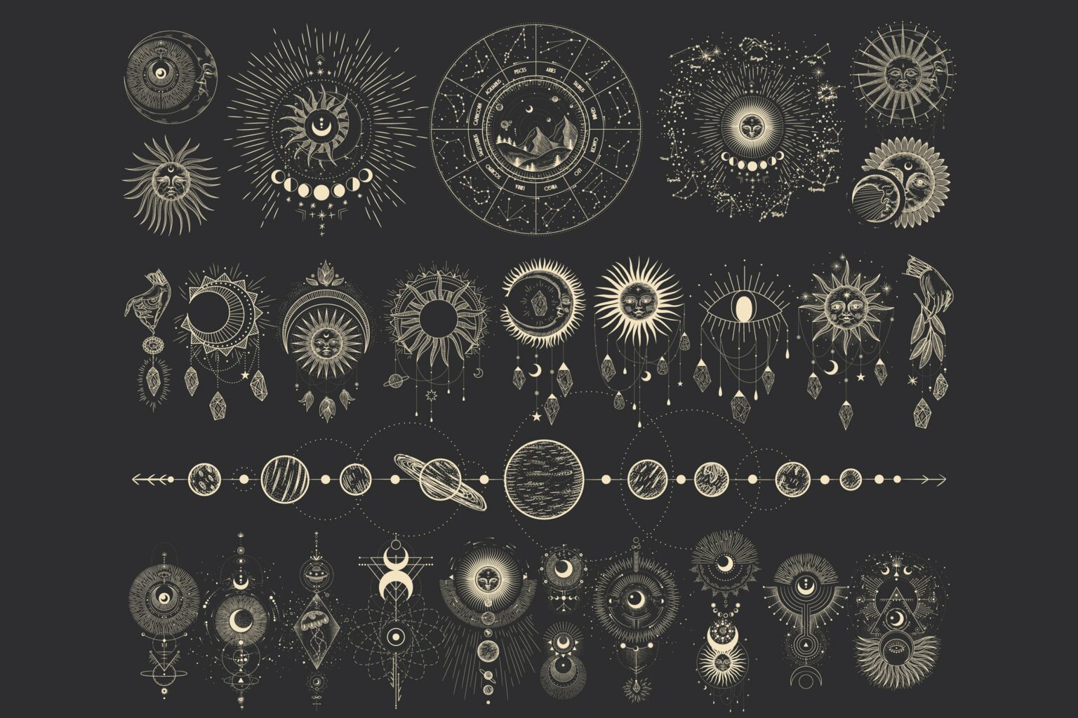 A set of elements. space, sun, moon – MasterBundles