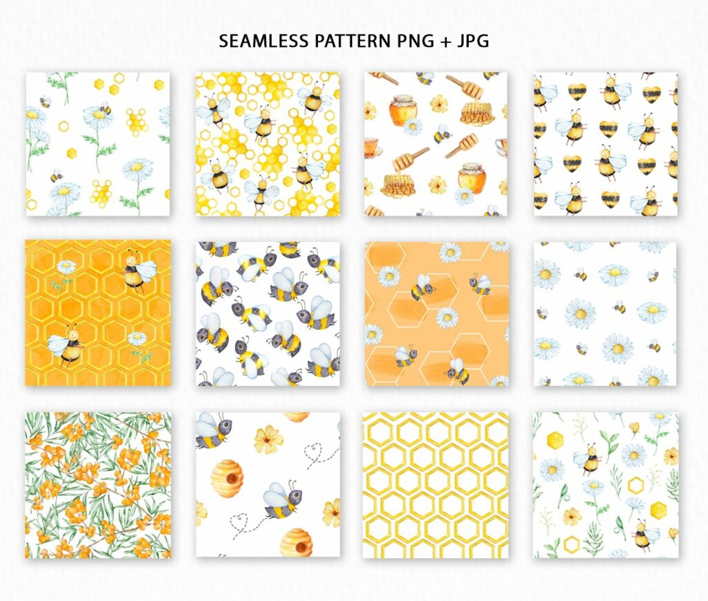 Watercolor Honey Bee Pattern – MasterBundles