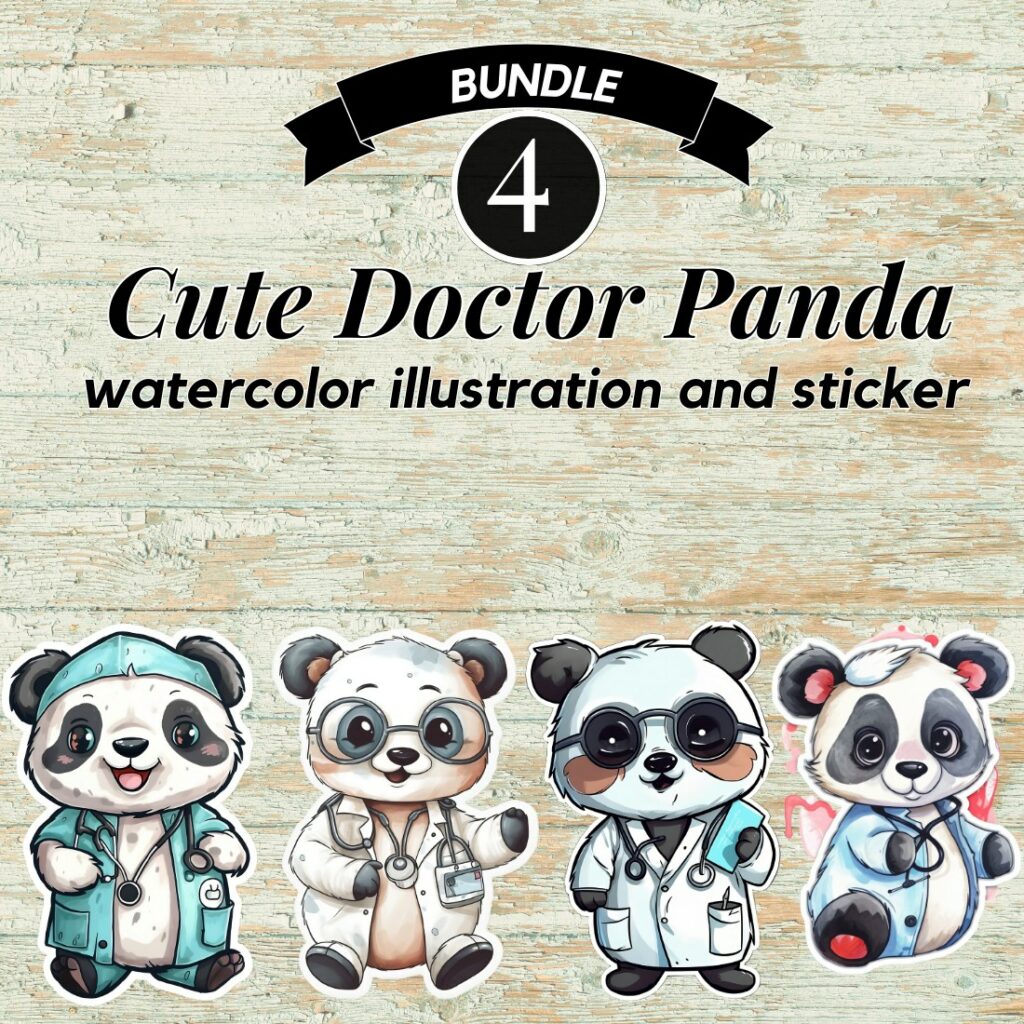 Cute Doctor Panda watercolor illustration and sticker - MasterBundles