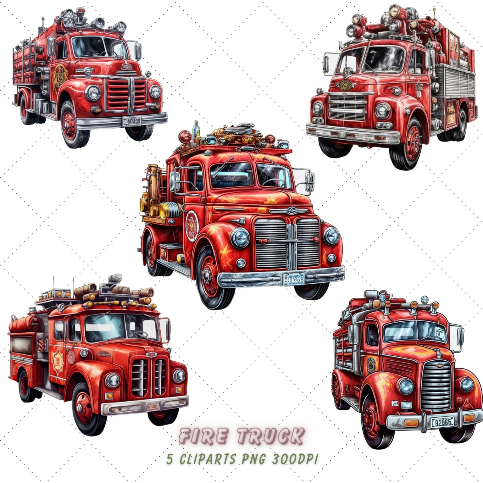 Fire Truck Sublimation Clipart Bundle, Sublimation, Fire Truck ...
