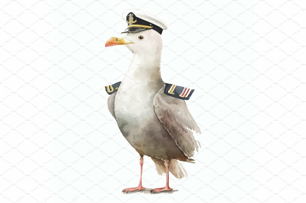Seagull dressed as a captain in 3d – MasterBundles