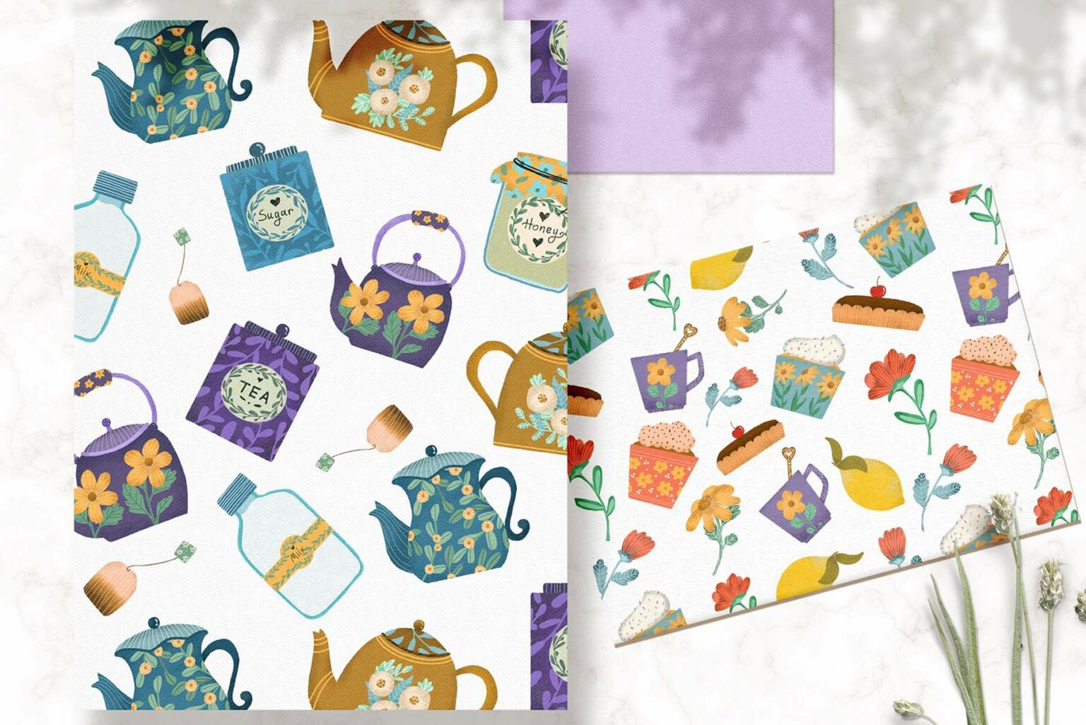 Morning tea clipart, patterns, premade posters set - MasterBundles