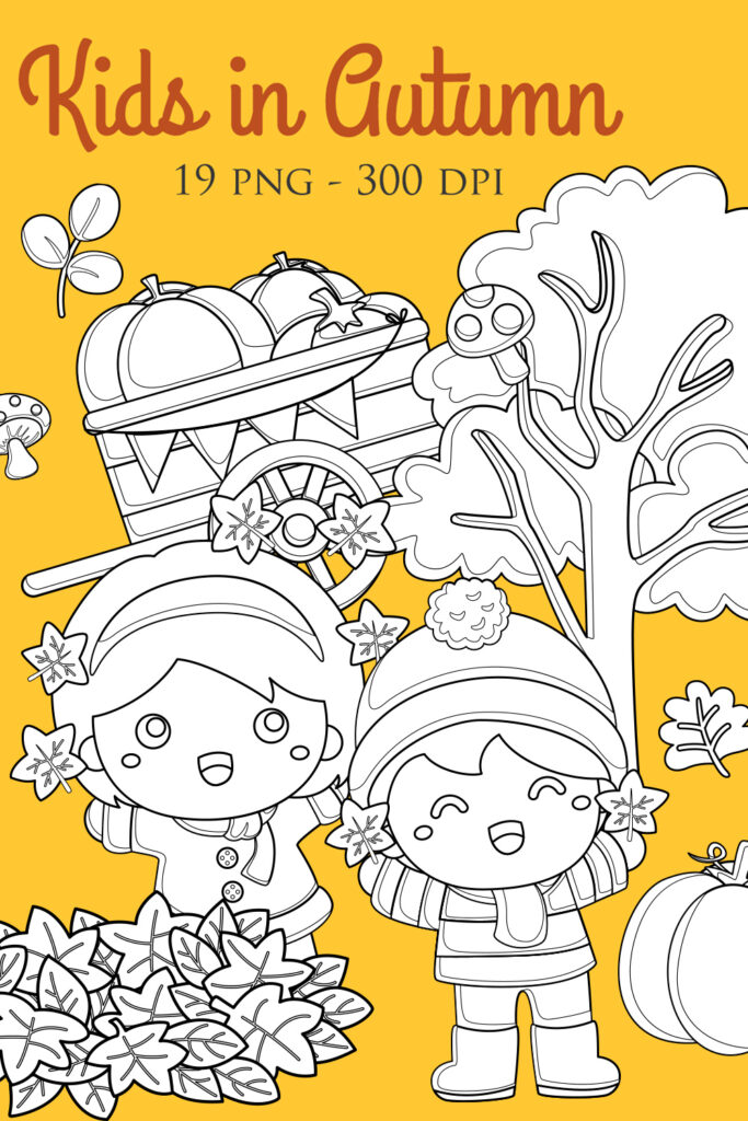 Kids in Autumn Seasons Leaves Tree and Holiday Activity - MasterBundles