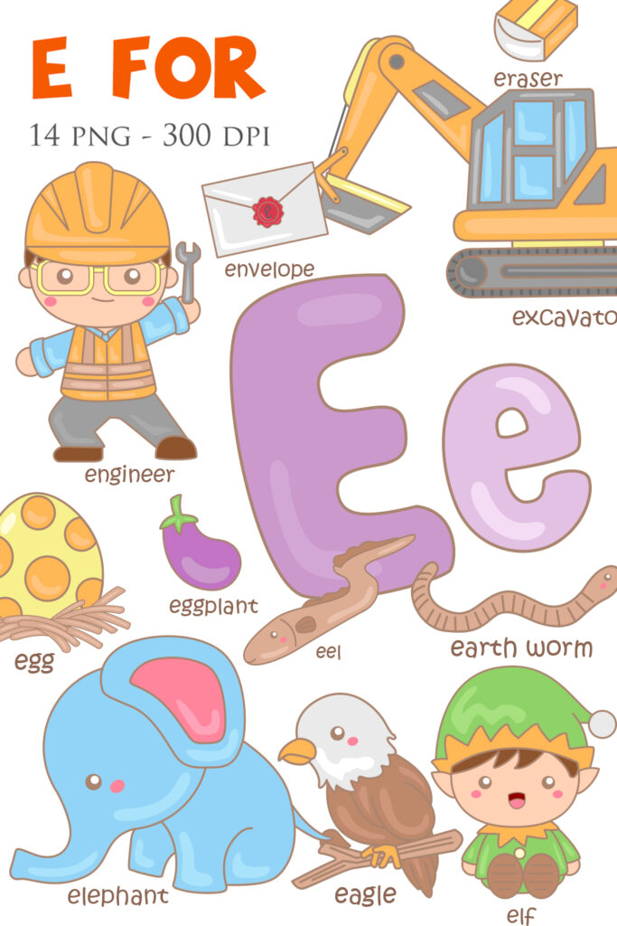 Alphabet E For Vocabulary School - MasterBundles