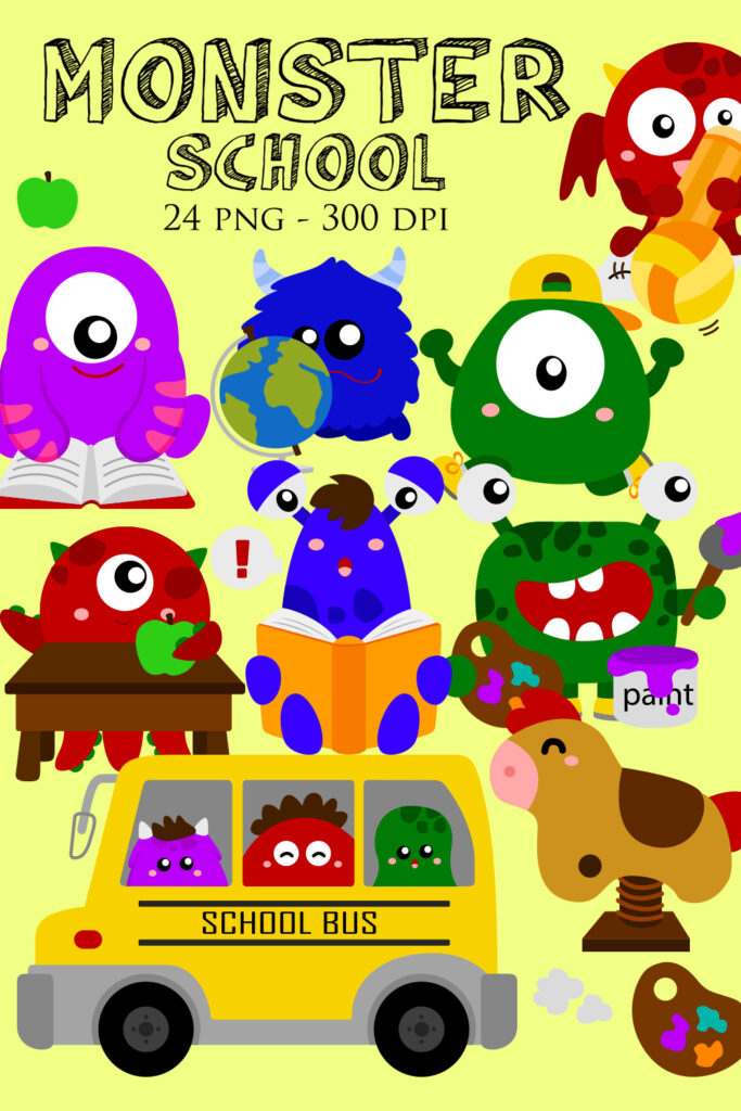Cute Monster School Fantasy Cartoon Activity - MasterBundles
