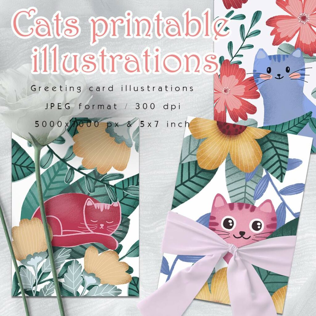 Cute Cats Printable Illustrations - MasterBundles