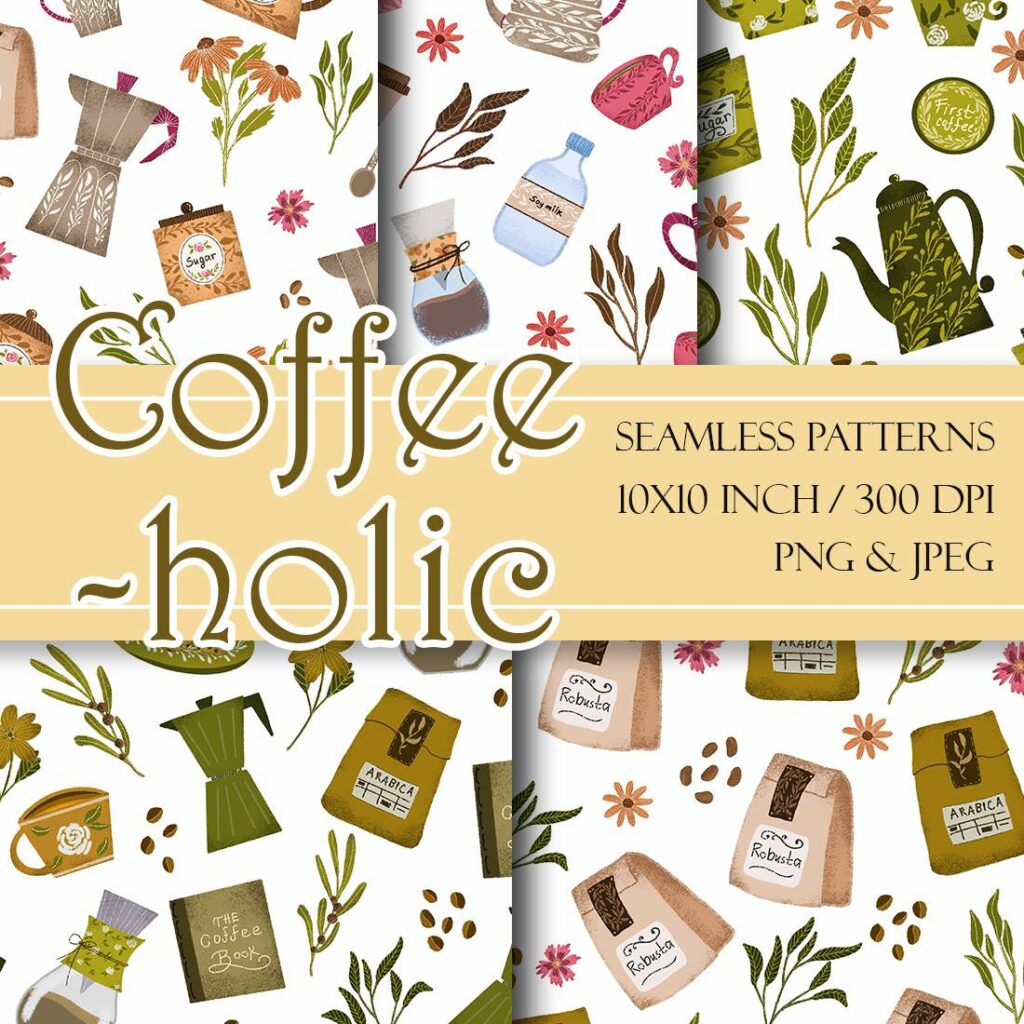 Coffeeholic Coffee Elements Patterns - MasterBundles