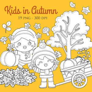 Kids in Autumn Seasons Leaves Tree and Holiday Activity - MasterBundles
