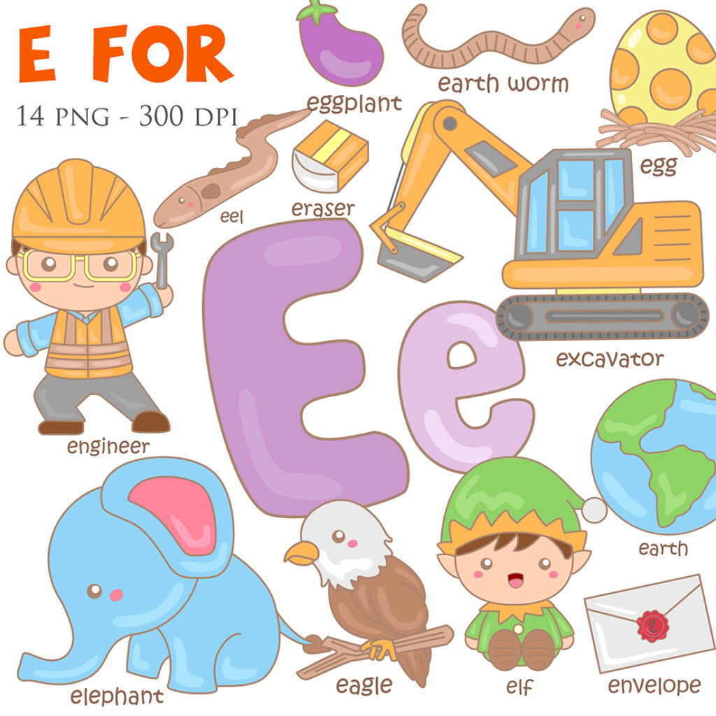 Alphabet E For Vocabulary School - MasterBundles