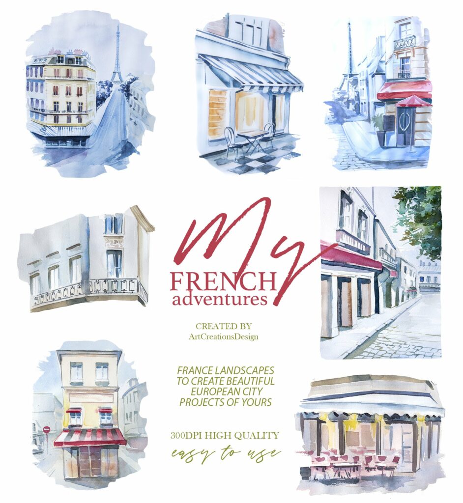 Watercolor French Adventures Clipart – MasterBundles