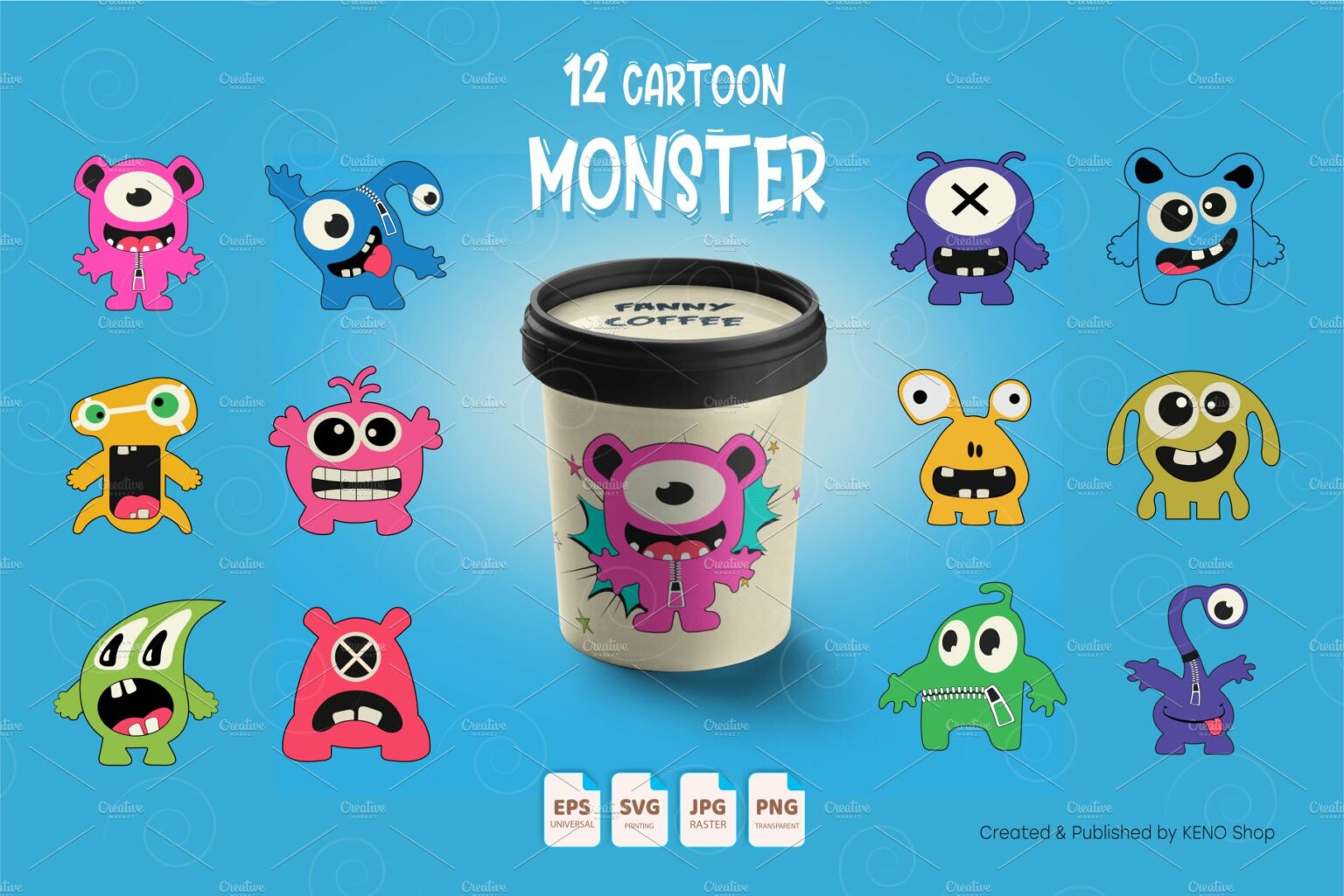 12 Cartoon Monsters. – MasterBundles