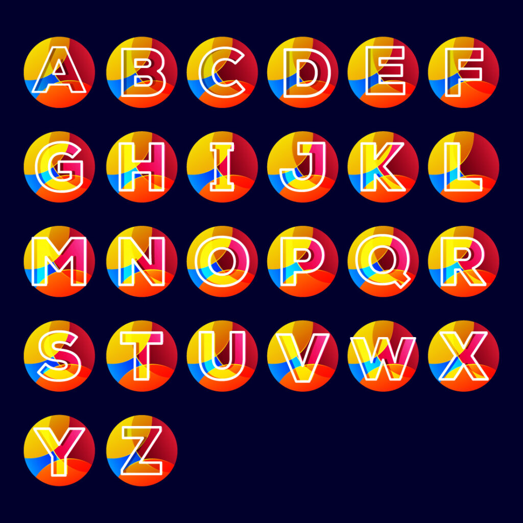 Line alphabet on a colorful circle. Graphic alphabet symbol for ...