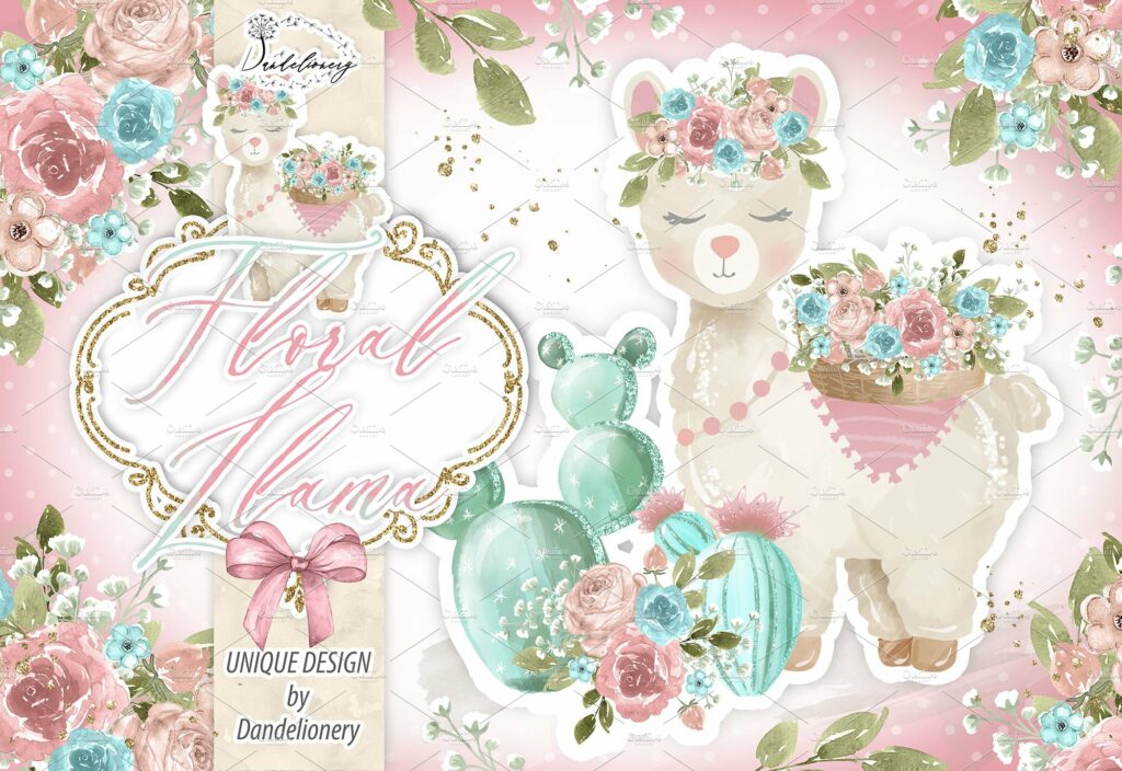Floral Lama design – MasterBundles