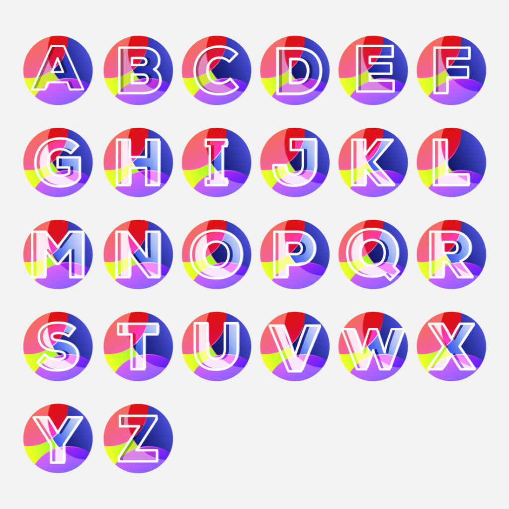 Line alphabet on a colorful circle. Graphic alphabet symbol for ...