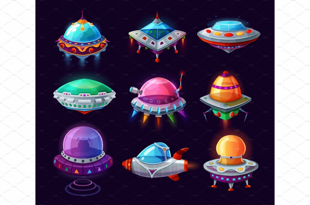 UFO alien saucer, cartoon humanoid – MasterBundles