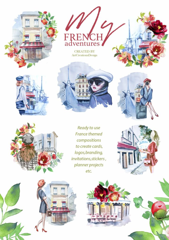 Watercolor French Adventures Clipart – MasterBundles
