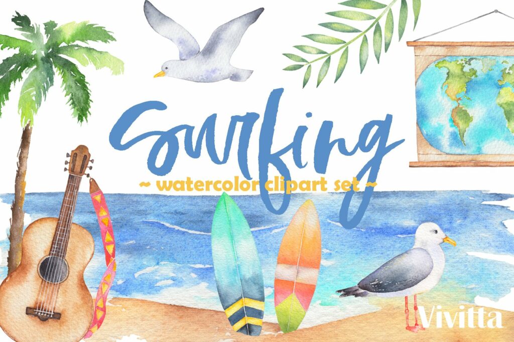 Surfing watercolor clipart set – MasterBundles