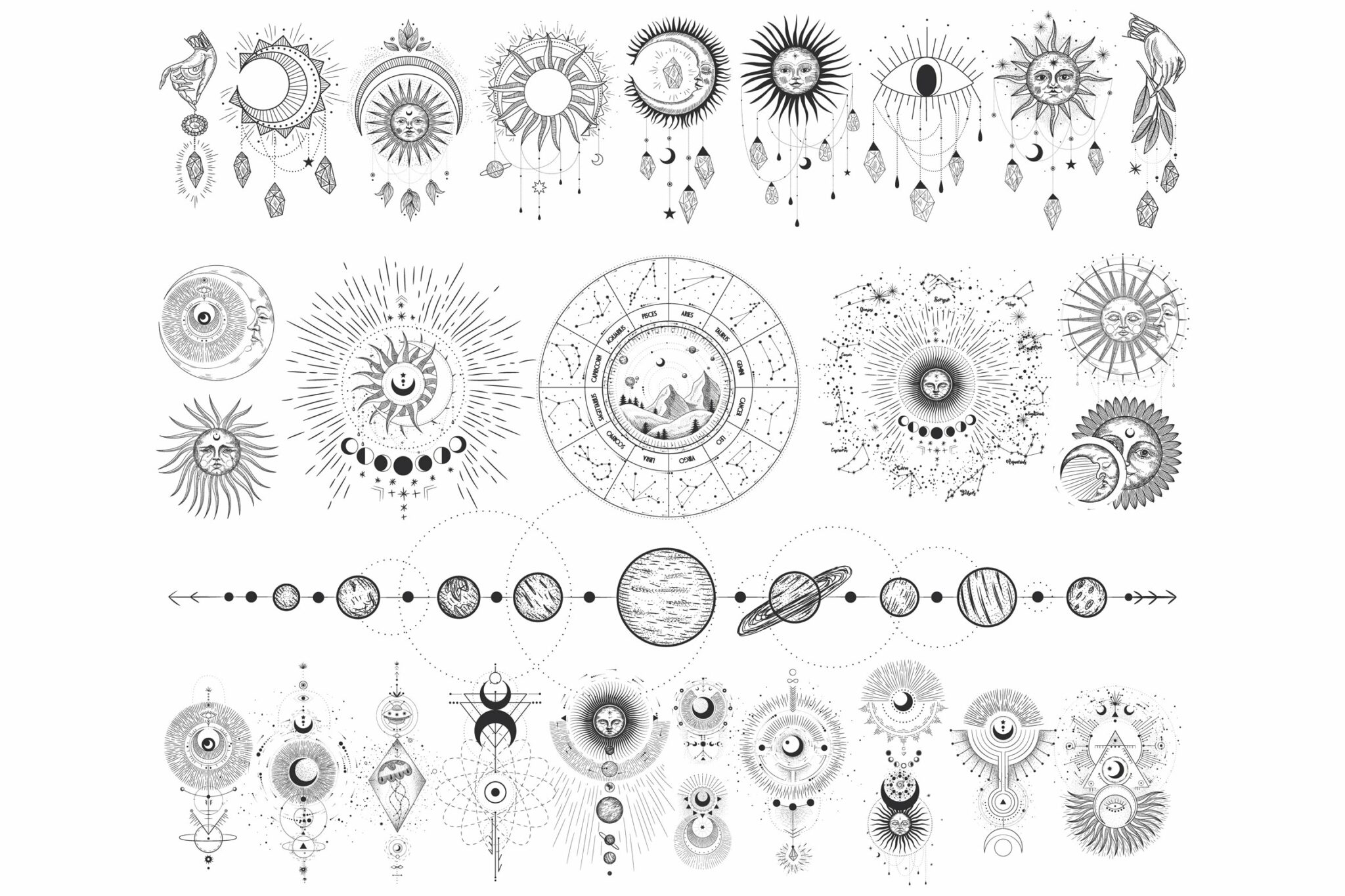 A set of elements. space, sun, moon – MasterBundles