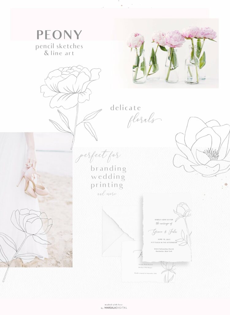 Floral Pencil Sketch Fine Art Bundle – MasterBundles
