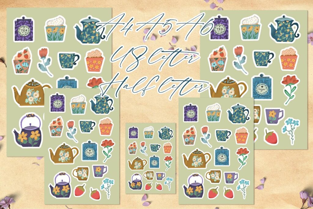 Tea time with cupcake sticker pack - MasterBundles