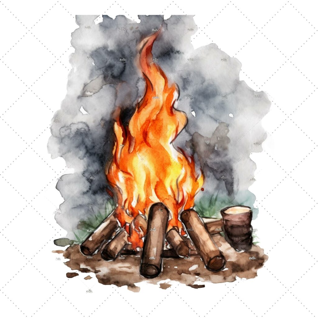 Campfire Watercolor Clipart Bundle, Bonfire Flames, Wood Burning ...
