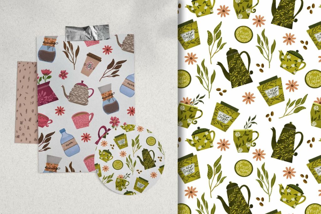 Coffeeholic Coffee Elements Patterns - MasterBundles