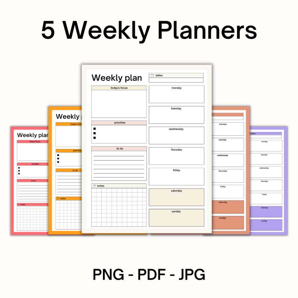 5 Modern Printable Weekly Planners - MasterBundles