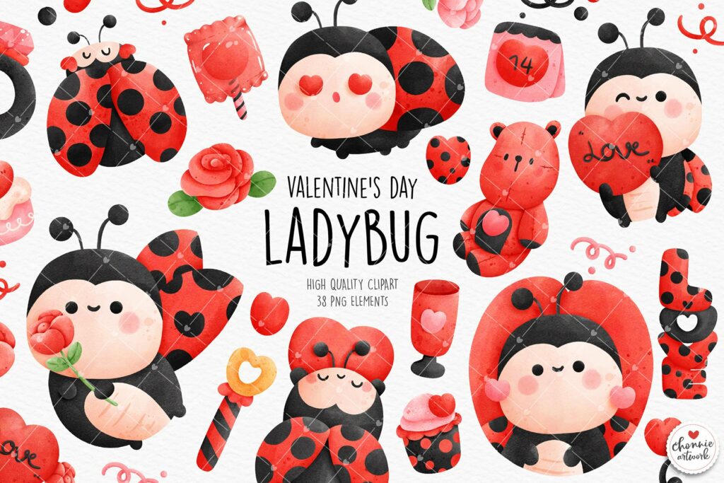 Valentine's day ladybug clipart – MasterBundles