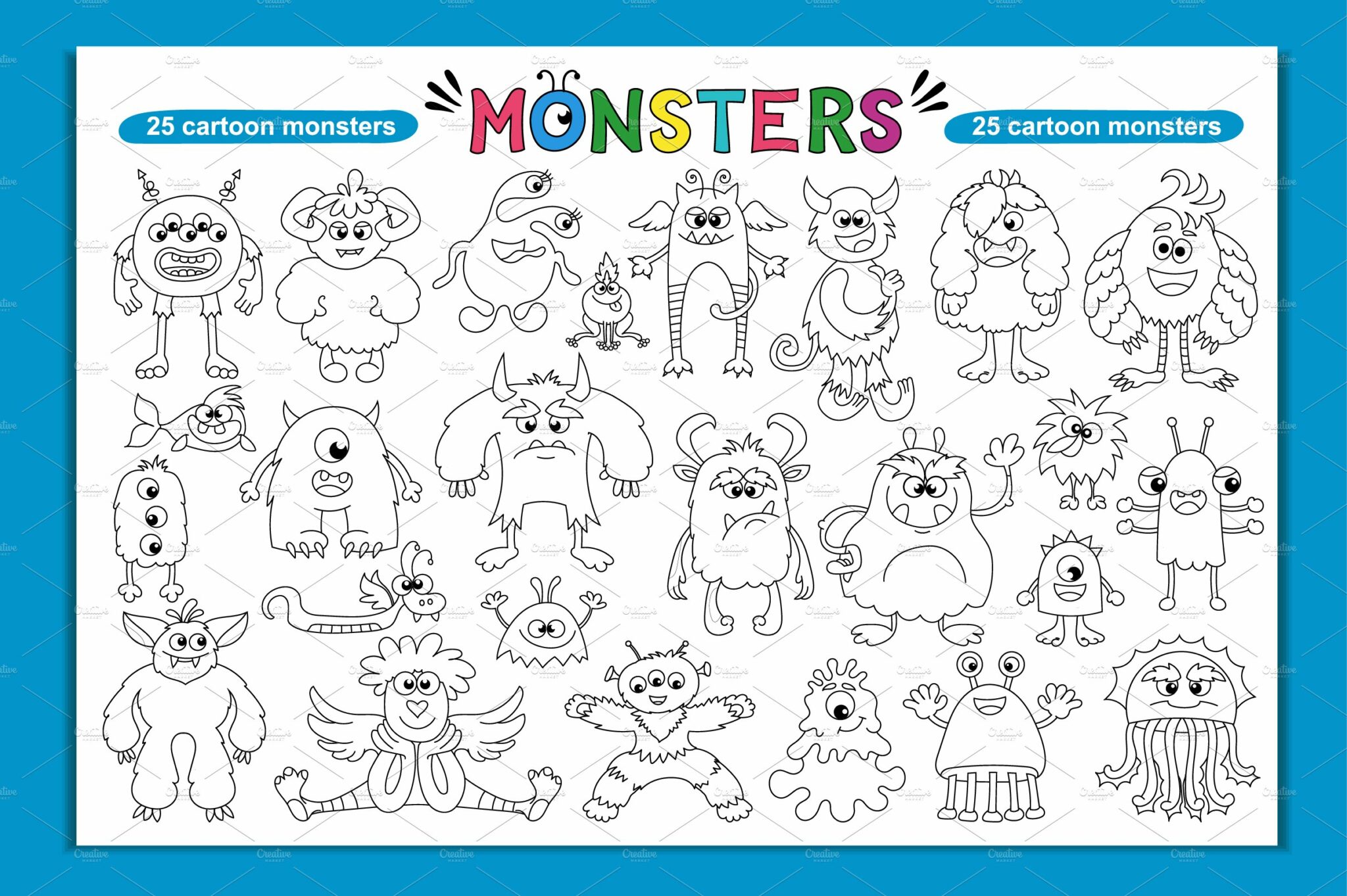 Vector cartoon set with monsters – MasterBundles