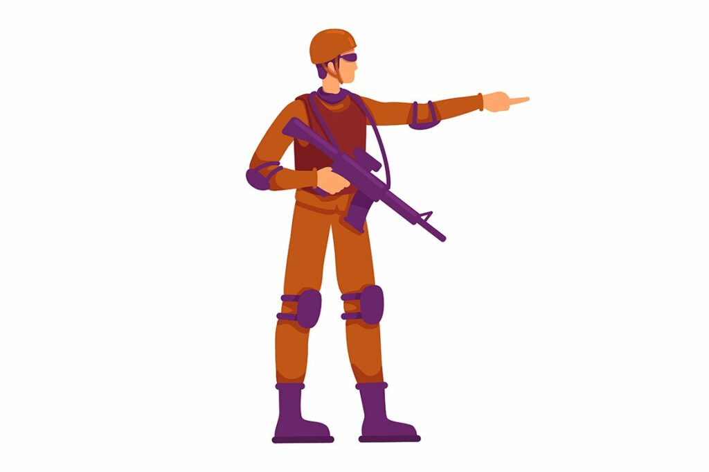 Equipped soldier pointing finger – MasterBundles
