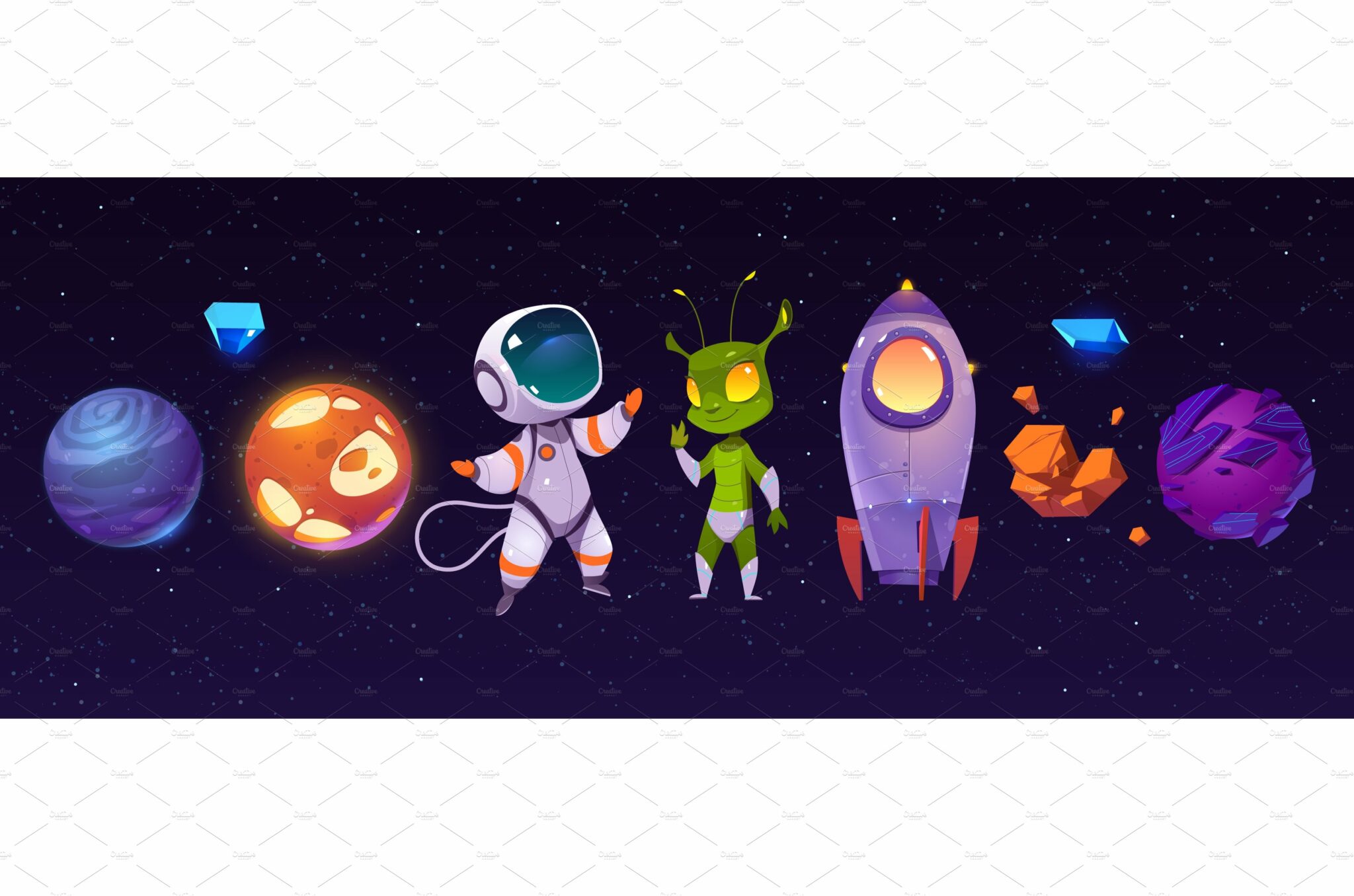 Alien, planets, astronaut and rocket – MasterBundles