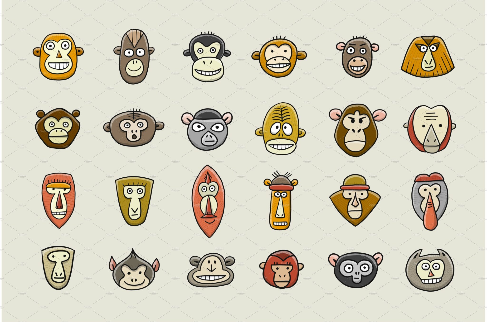 Funny monkey faces, icon collection – MasterBundles