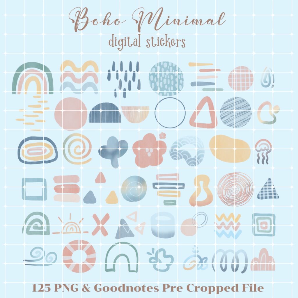 125 Boho Minimal Digital Stickers PNG & Goodnotes Pre Cropped File ...