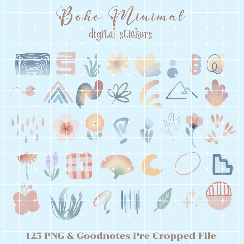 125 Boho Minimal Digital Stickers PNG & Goodnotes Pre Cropped File ...