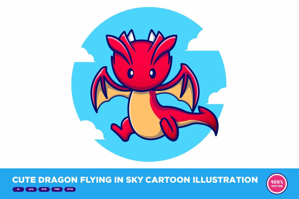 Cute Dragon Flying In Sky Cartoon – MasterBundles