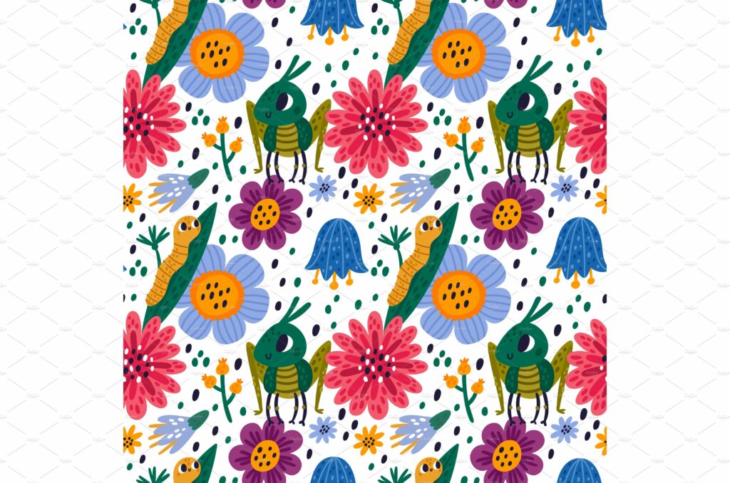 Cute bugs seamless pattern. Cartoon – MasterBundles