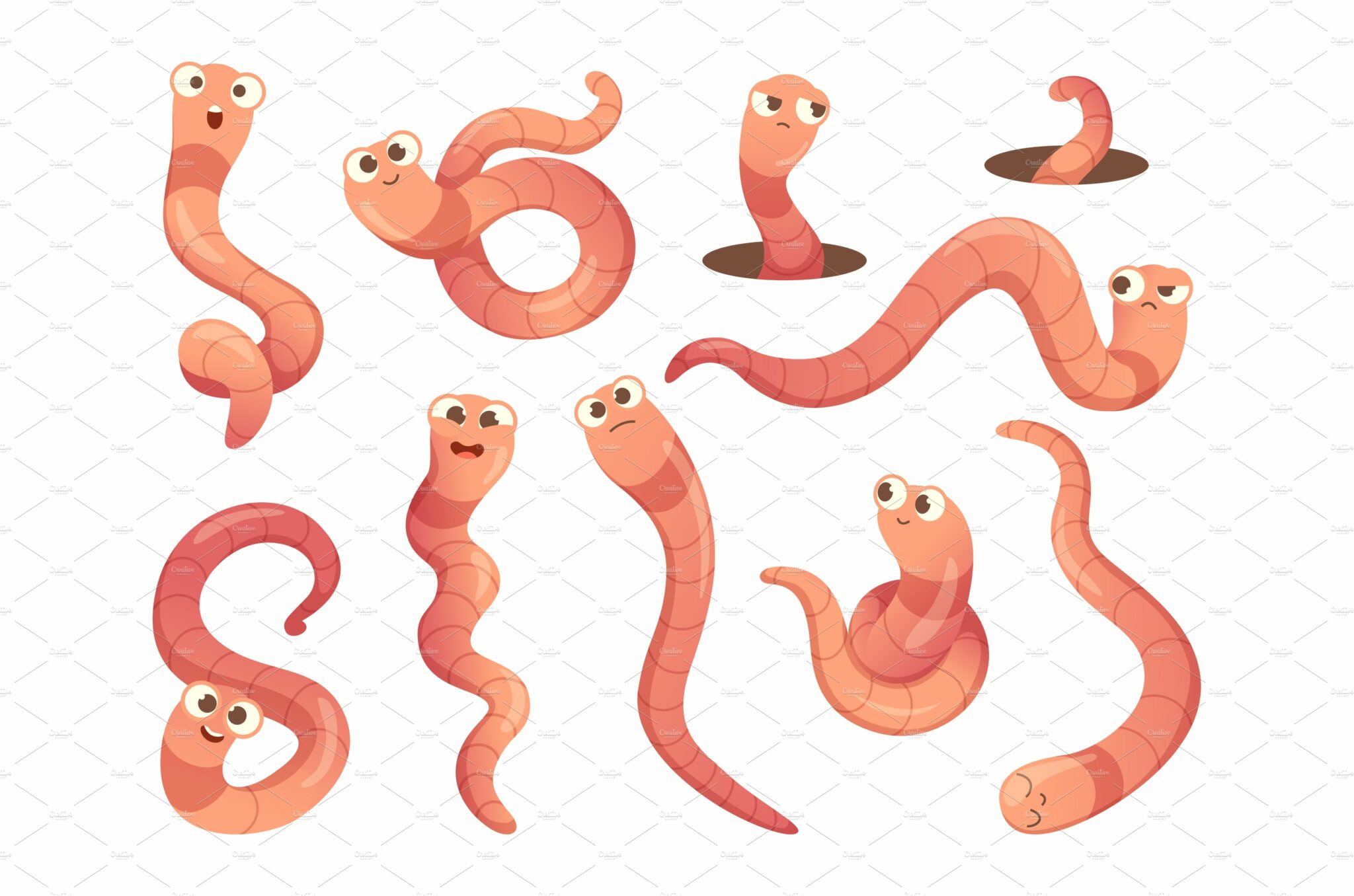 Worms. Cartoon insects in action – MasterBundles
