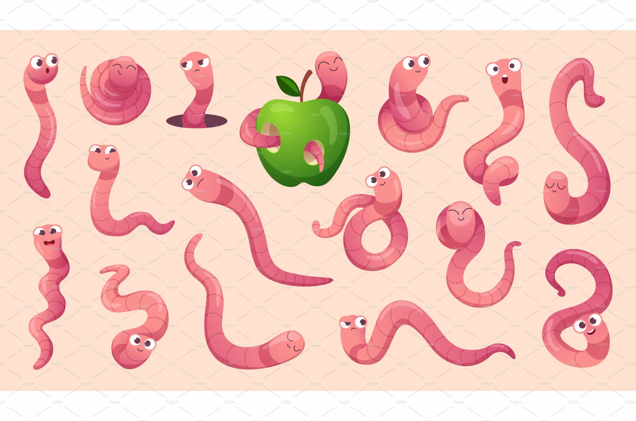 Cartoon worms. Creeping crawlers and – MasterBundles