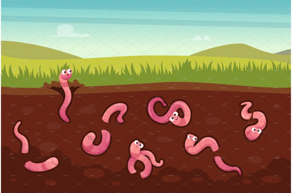 Worms in ground. Sliced view for a – MasterBundles