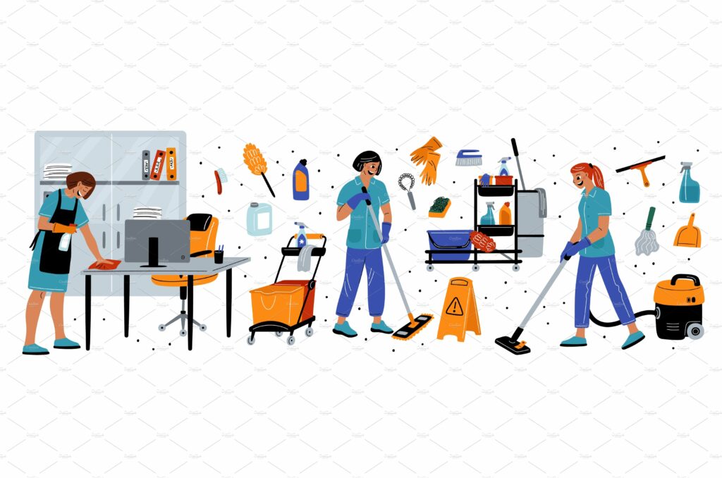 Cartoon cleaning service equipment – MasterBundles