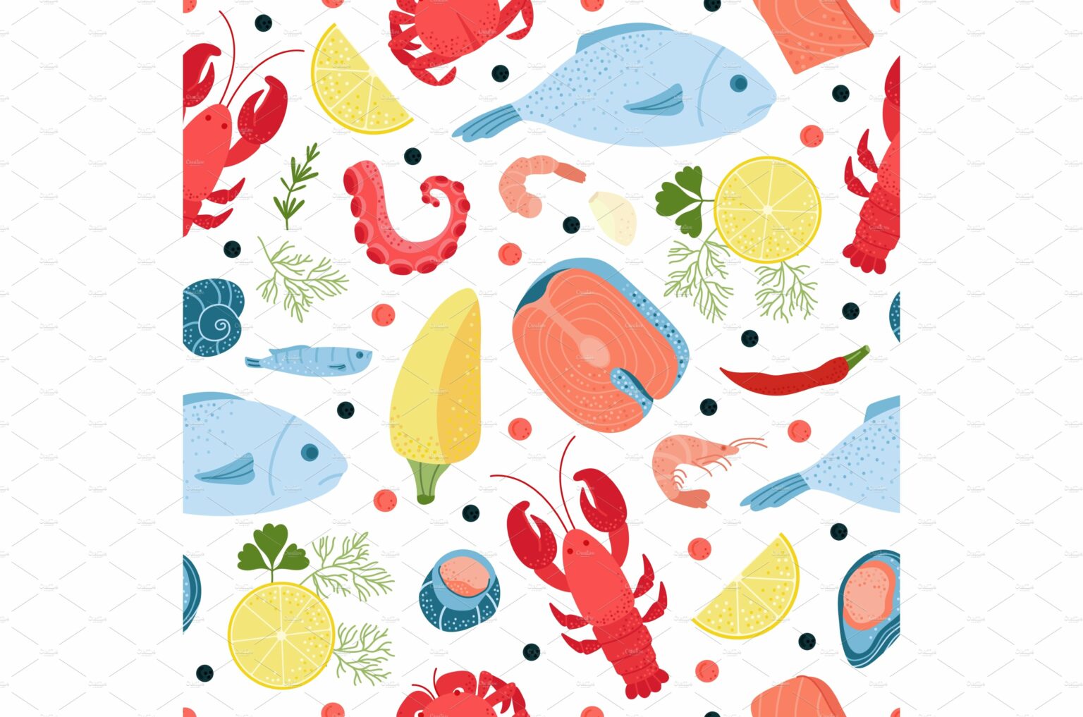 Seafood seamless pattern. Red black – MasterBundles