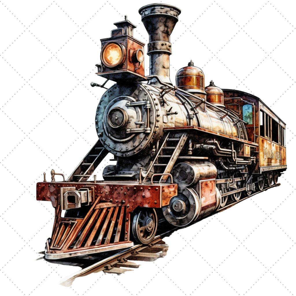 Vintage Train Watercolor Clipart Bundle, Train tracks, Railroad station ...