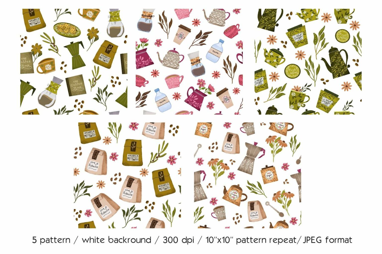 Coffeeholic Coffee Elements Patterns - MasterBundles